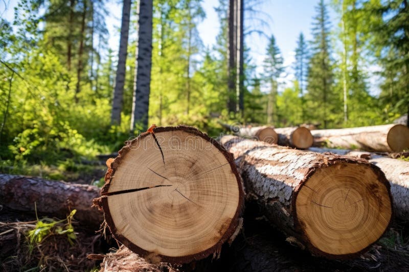 Tree Log Cut into Segments in a Forest Stock Illustration ...