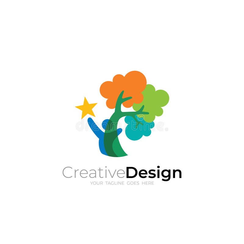 Tree Logo and Children Icon Colorful, Unity Design Template Stock ...