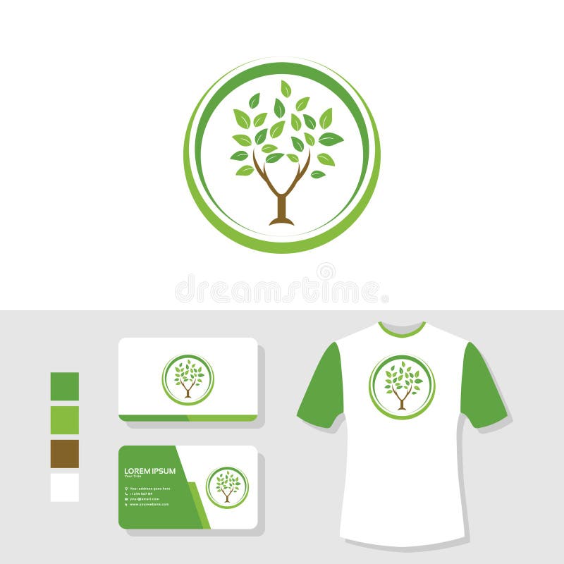 Tree Logo Design with Business Card and T Shirt Mockup Stock Vector ...