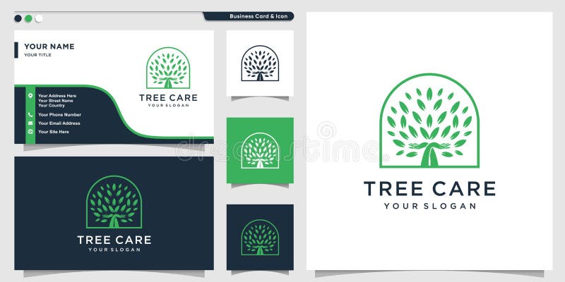 Tree Logo with Green Care Concept and Business Card Design Template ...
