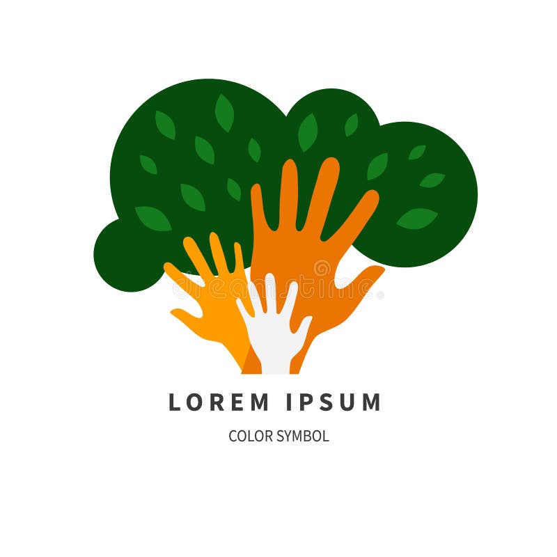 Tree logo with hands stock illustration. Illustration of forest - 252516403