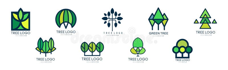 Tree Logo Original Design with Green Shape Vector Set Stock ...
