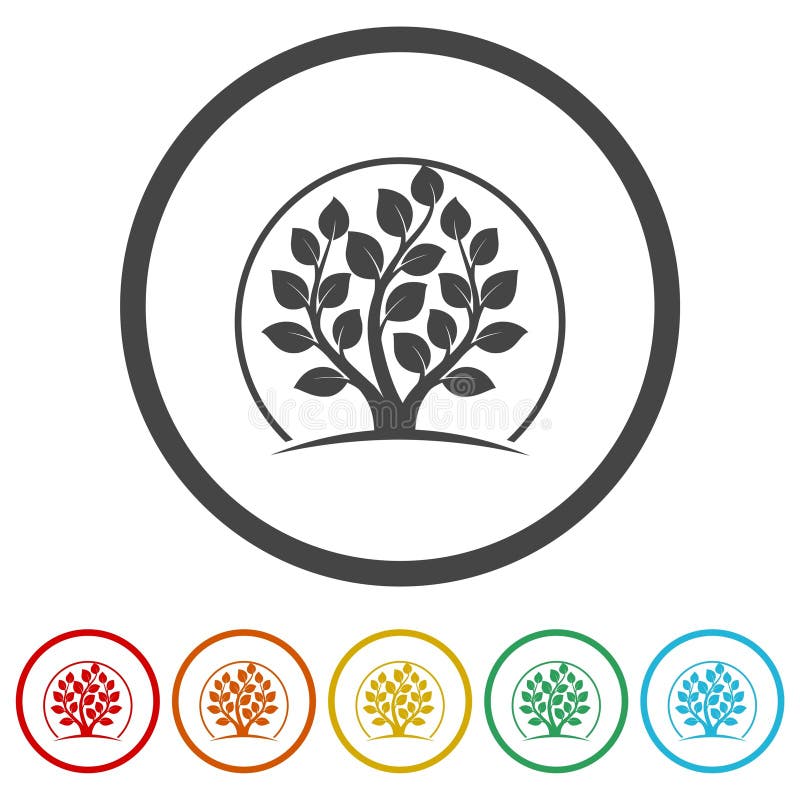 Tree Logo. Set Icons in Color Circle Buttons Stock Vector ...