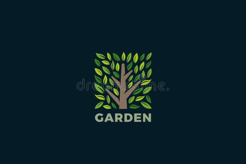 Tree Logo Square Shape Design Vector Template. Park Garden Forest Eco ...