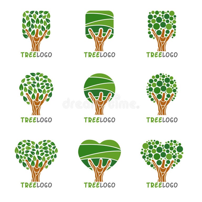 Tree Logo - Squares, Circles and Hearts Leaf Style Vector Set Design ...