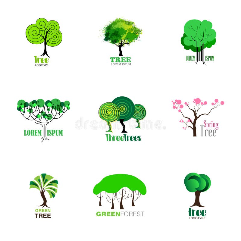 Tree Logotypes Set Template Stock Vector - Illustration of education ...