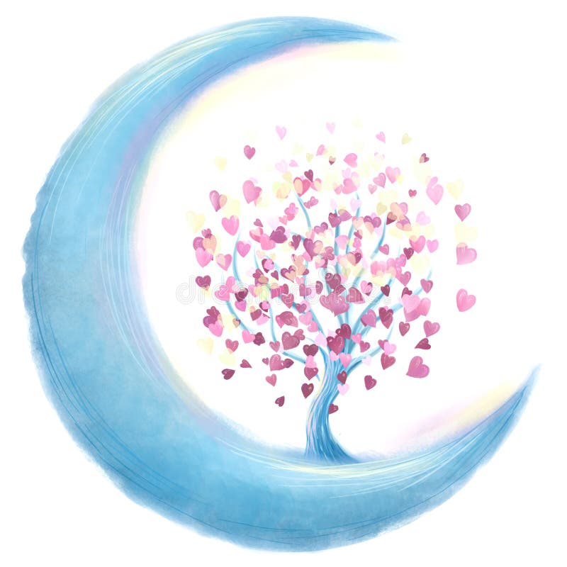The Tree of Love on the Moon Stock Photo - Illustration of pink, blue ...