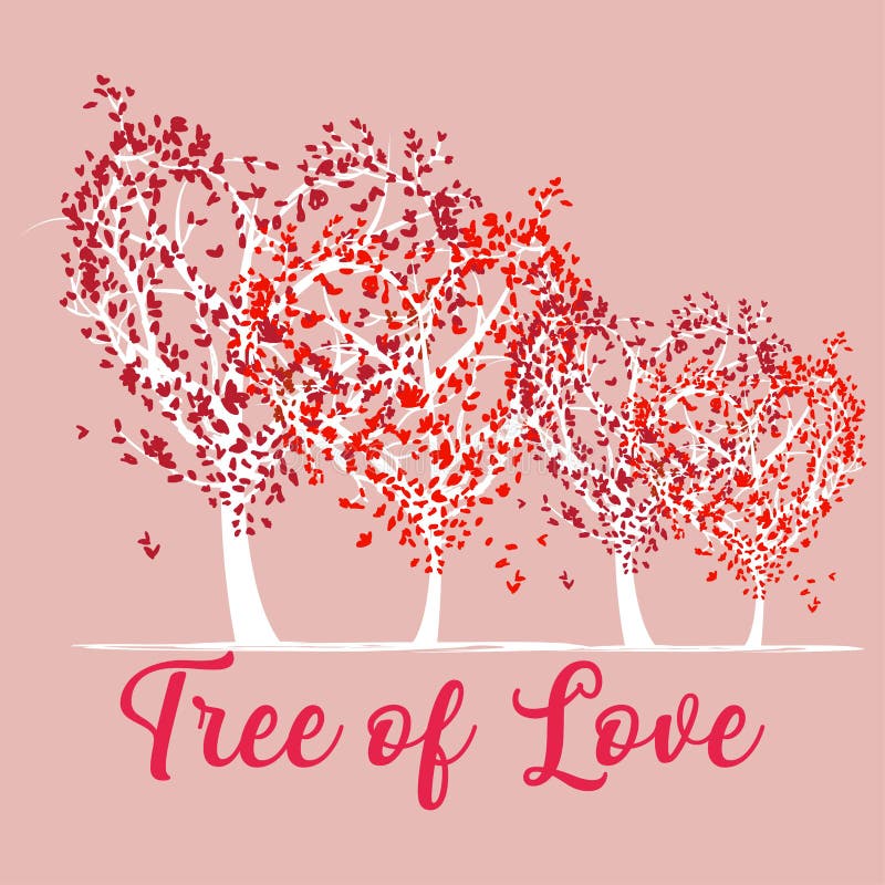 Tree of Love Text, Many Hearts, Love Tree Stock Vector - Illustration ...