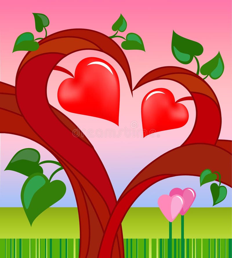 Abstract Love Birds and Red Hearts Stock Illustration - Illustration of ...