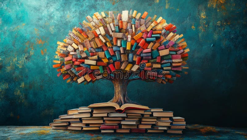 A Tree Made of Books. Generative AI. Stock Illustration - Illustration ...