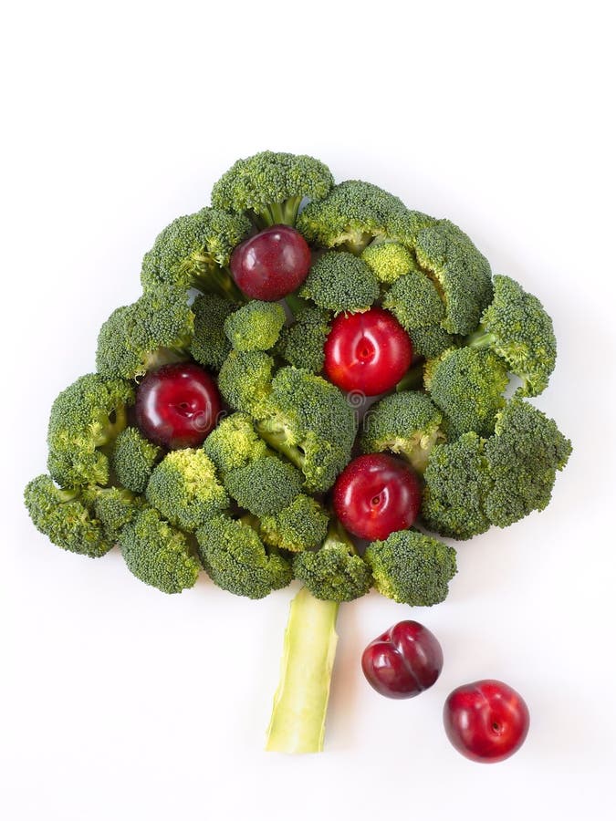 Tree Made with Broccoli and Plums Stock Image - Image of food, burgundy ...