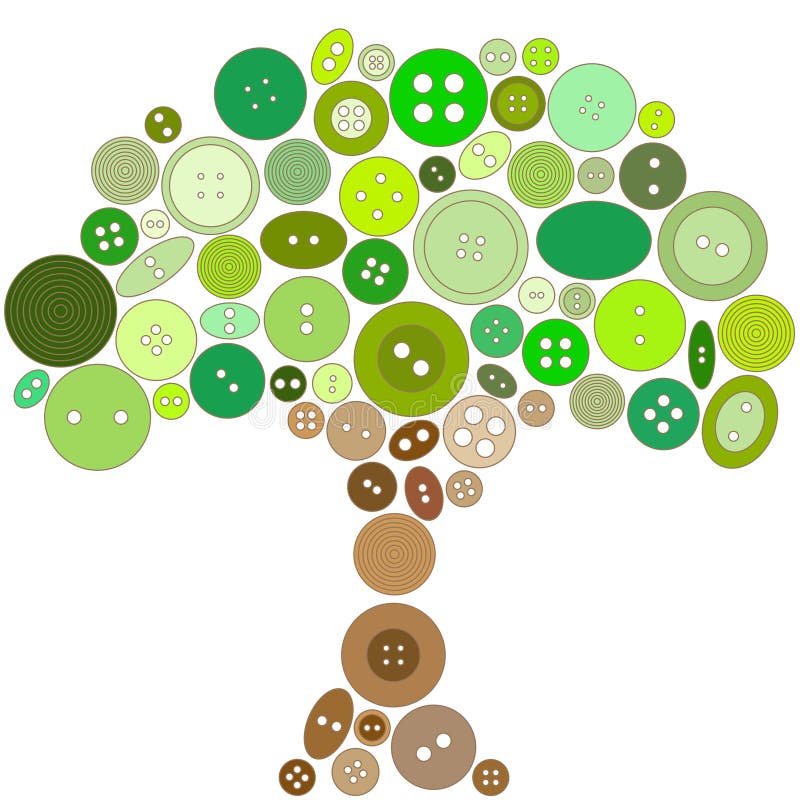 Tree Made of Green and Brown Buttons. Stock Vector - Illustration of ...