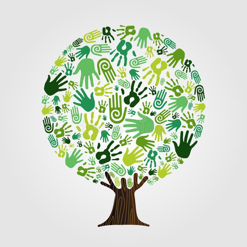 Green Hand Print Tree for Nature Concept Stock Vector - Illustration of ...