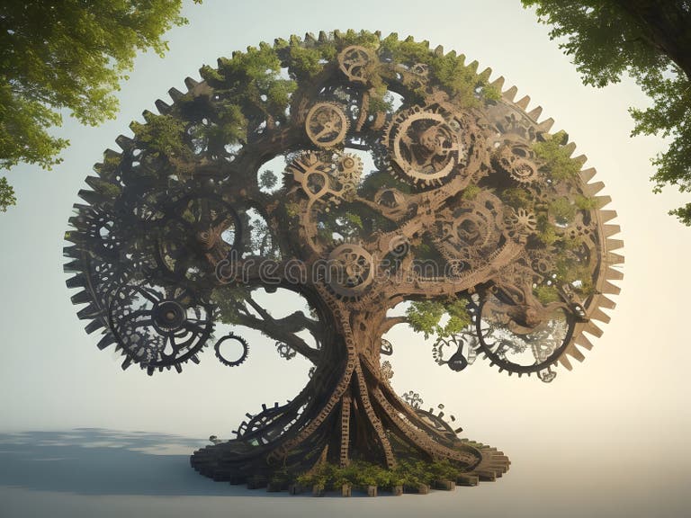 Tree Made of Interconnected Gears and Cogs Stock Illustration ...