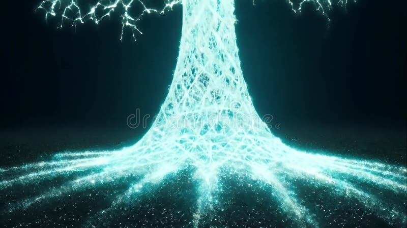 Tree Made of Light-blue, Shimmering Particles with Roots Extending ...