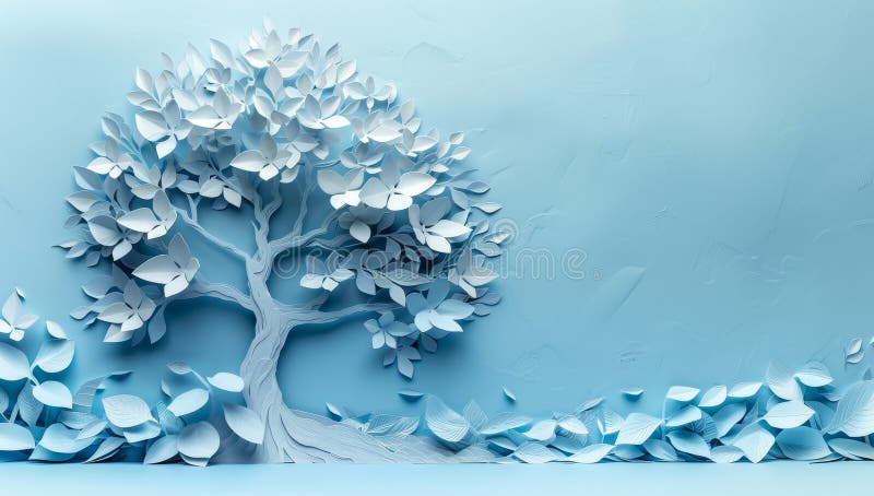 A Tree Made of Paper is on a Blue Background. Stock Photo - Image of ...