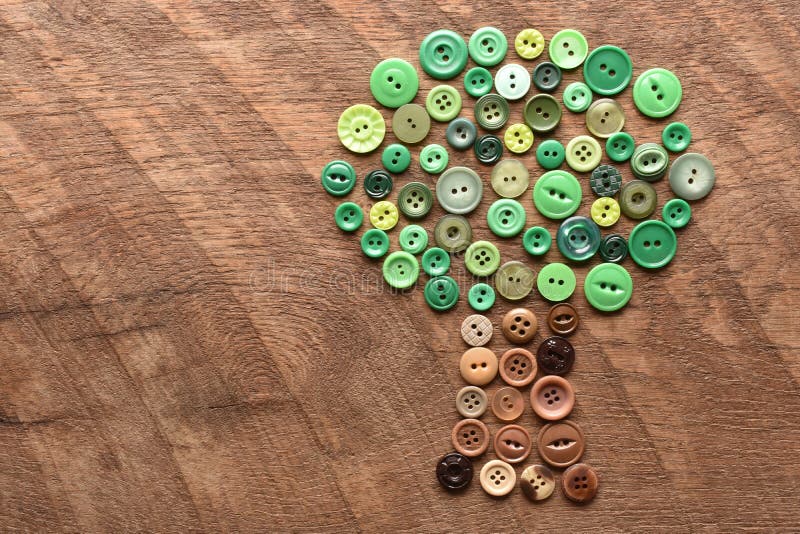 A Tree Made with Sewing Buttons on Wood Stock Image - Image of pattern ...