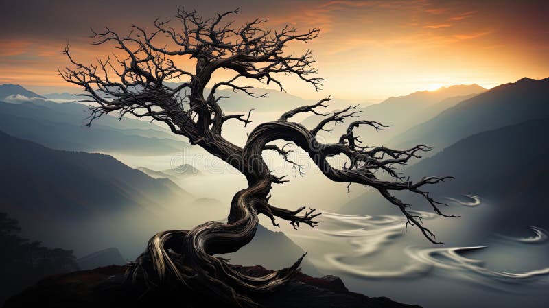 The Tree, Majestically Standing on the Edge of a Cliff or Cliff, Like a ...