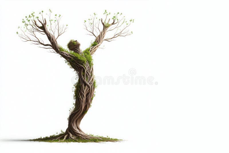 Tree Man with Raised Branches. Space for Text. Stock Photo - Image of ...