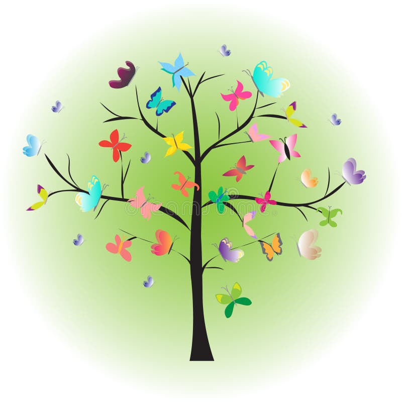 Tree Many Colorful Butterfly Stock Vector - Illustration of cartoon ...