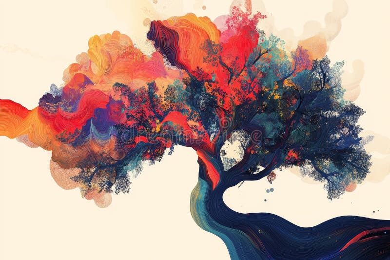 A Tree with Many Colors is Painted on a White Background Stock ...