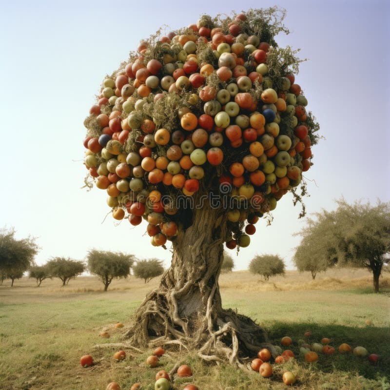 A tree with many fruits stock illustration. Illustration of branch ...