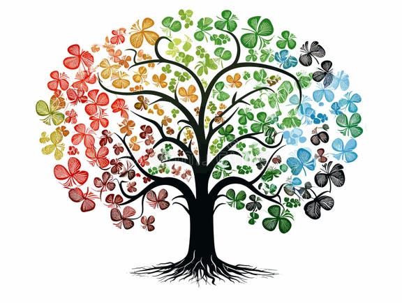 A Tree with Many Leaves - a Tree Composed of Many Colorful Clover Stock ...