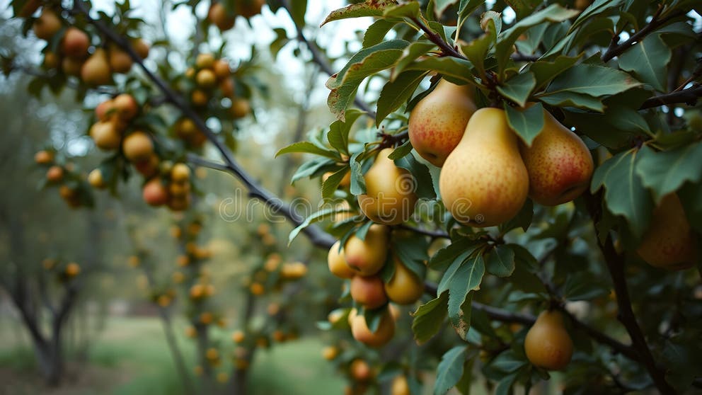 A Tree with Many Pears Hanging from it Stock Illustration ...