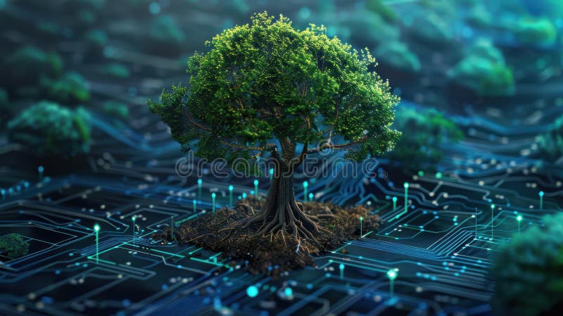 The Tree on Microchip. AI Generated Stock Photo - Image of motherboard ...