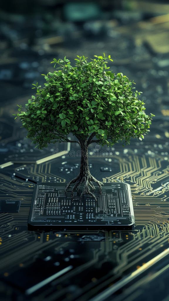 Tree on Microchip, Symbol of Green Technology and Sustainability ...