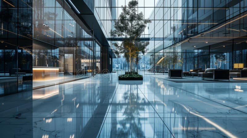 Tree in the Middle of an Empty Lobby Stock Photo - Image of ...