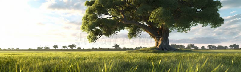 Tree in middle of field stock illustration. Illustration of outdoors ...