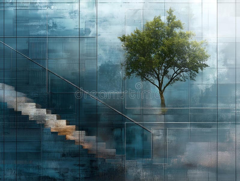 Tree in Modern Building, Glass Facade, Reflective Surfaces, Green ...