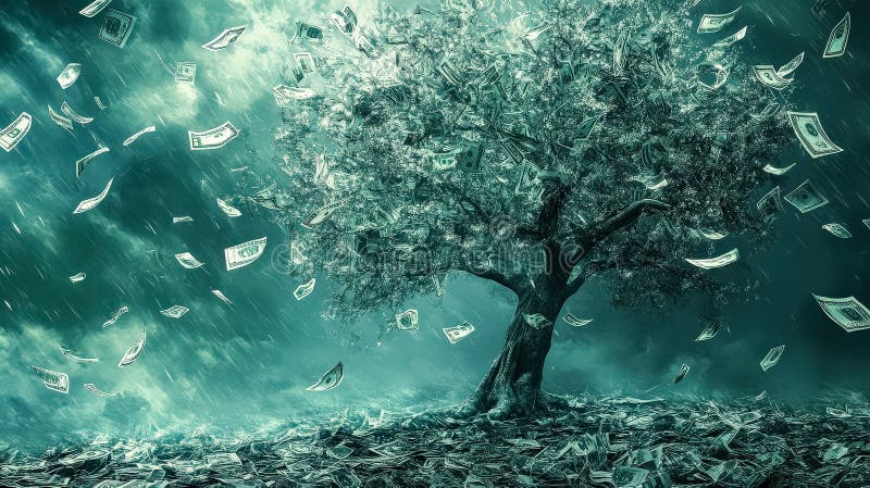 Tree with Money Falling from it Stock Image - Image of green, fall ...