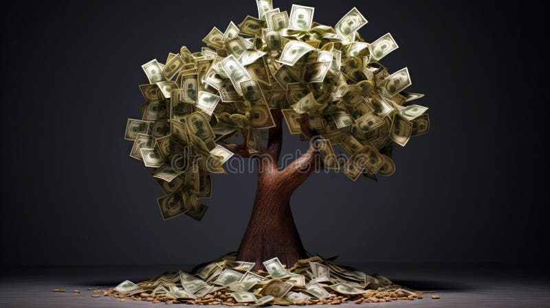 Tree with money growing stock illustration. Illustration of dollars ...