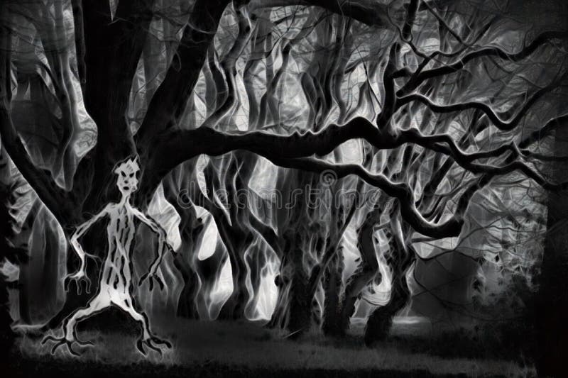 Tree Monster Attacking Three People Stock Illustration - Illustration ...