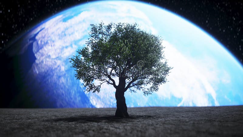 Tree on the Moon in Outer Space. 3d Rendering. Stock Illustration ...