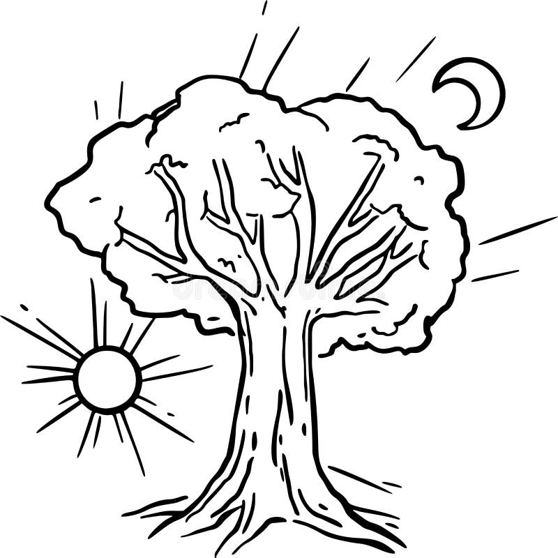 Tree, Moon, Sun, Hand Draw Vector Illustration Art Stock Vector ...