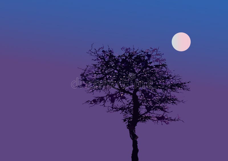 Tree at moonlight stock vector. Illustration of graphic - 13581000