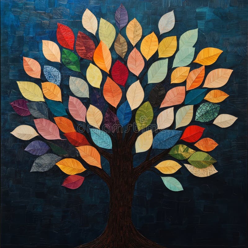 Multicultural Symbolism in a Tree with Colorful Leaves Stock ...
