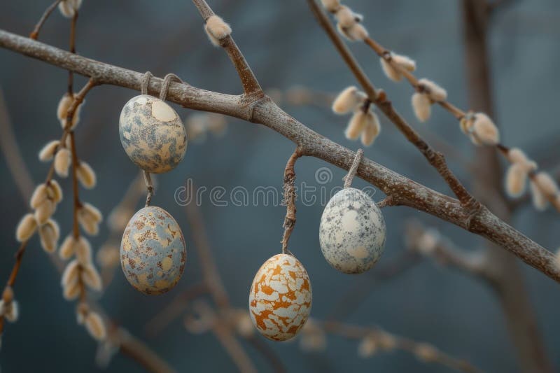 A Tree with Multiple Eggs Suspended from Its Branches Stock Photo ...