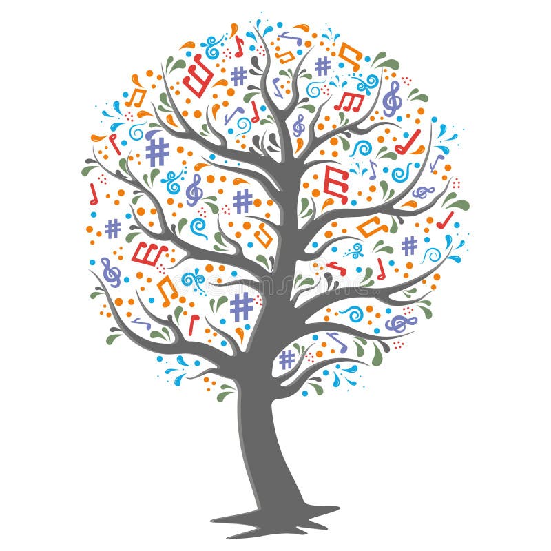 A Tree of Musical Notes Isolated on a White Background, Color Vector ...