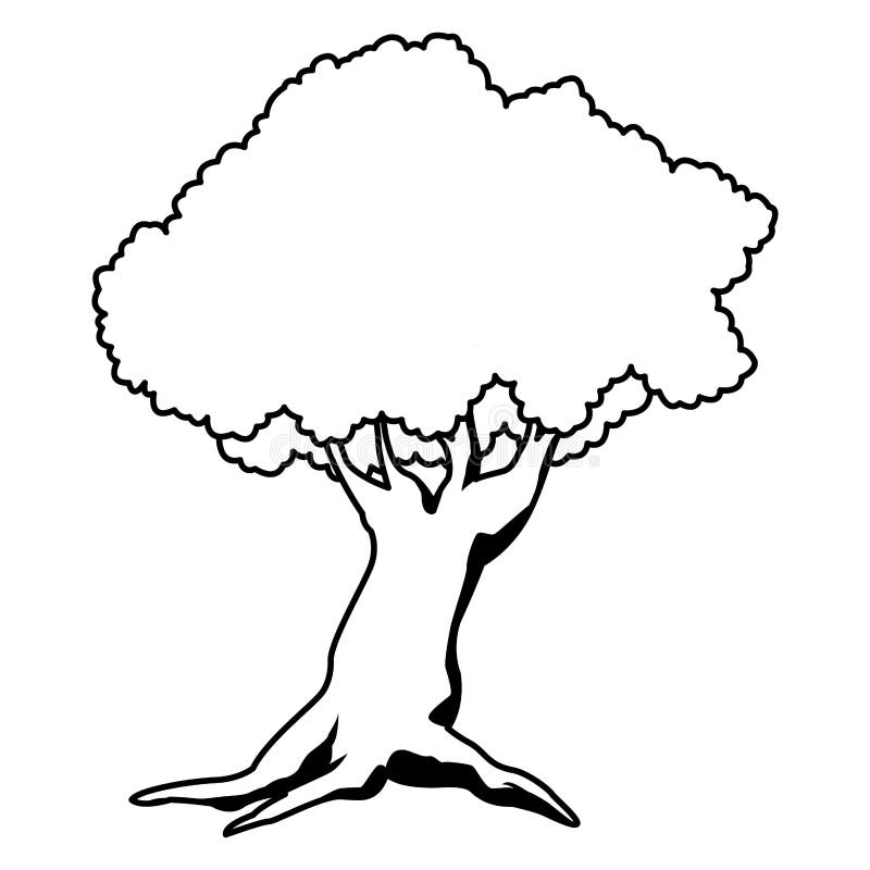 Tree Nature Cartoon Isolated in Black and White Stock Vector ...