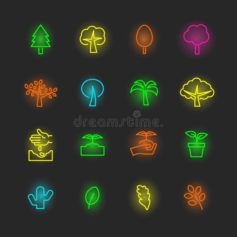 Tree neon icon set stock vector. Illustration of line - 105153077