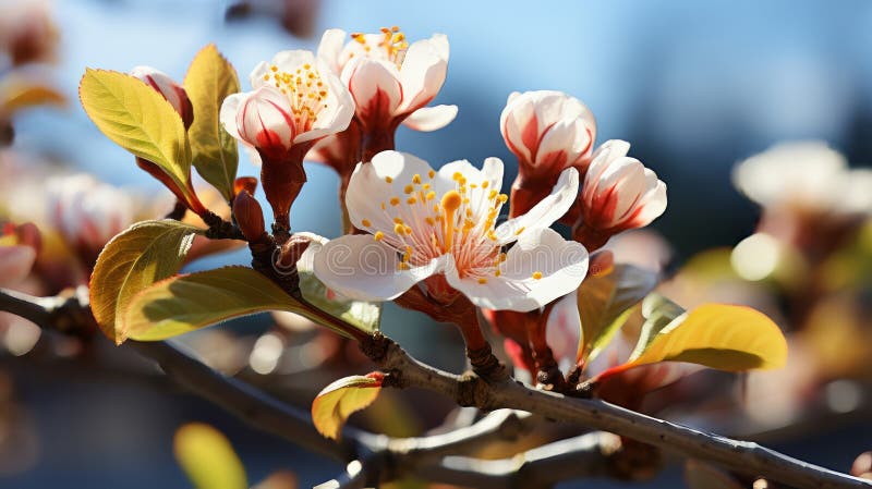 A Tree with New Buds Close-up. Generative AI. Stock Illustration ...