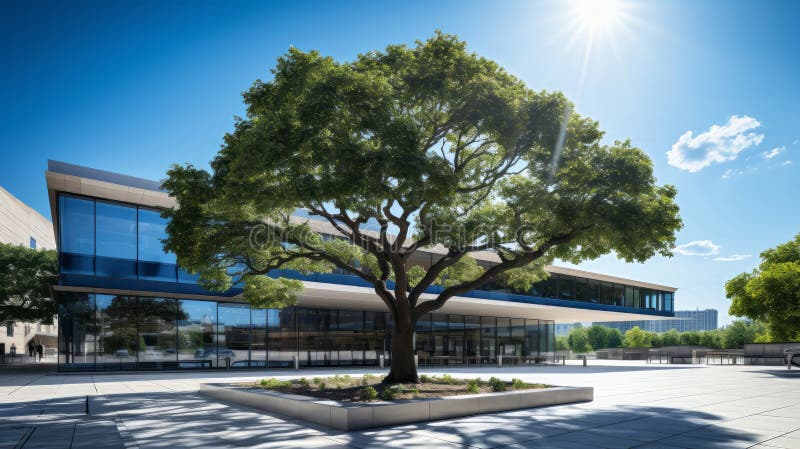 A Tree Next To a Building. Generative AI. Stock Illustration ...