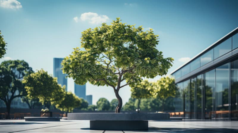 A Tree Next To a Building. Generative AI. Stock Illustration ...