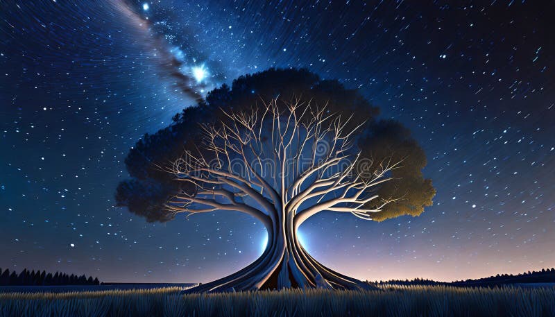Tree with night sky stock illustration. Illustration of astronomy ...