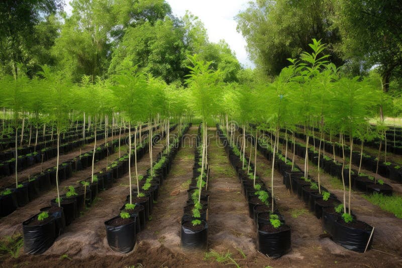 Tree Nursery with Newly Planted Seedlings and Young Trees Stock ...