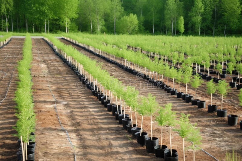 Tree Nursery with Rows of Newly Planted Trees Stock Image - Image of ...